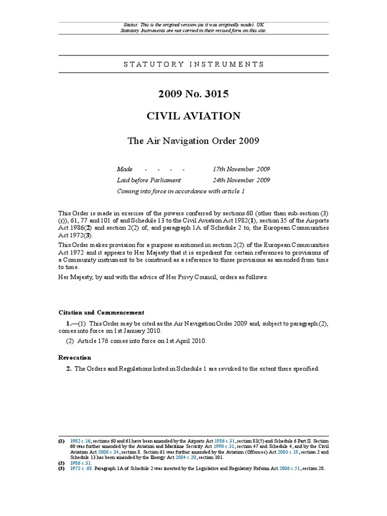 2009 No. 3015 Civil Aviation: The Air Navigation Order 2009 | PDF ...