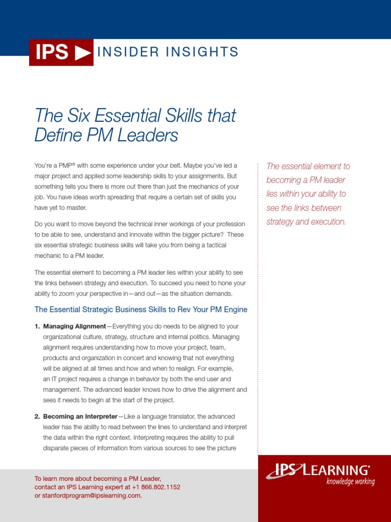 The Six Essential Skills That Define PM Leaders: Insider Insights | PDF ...