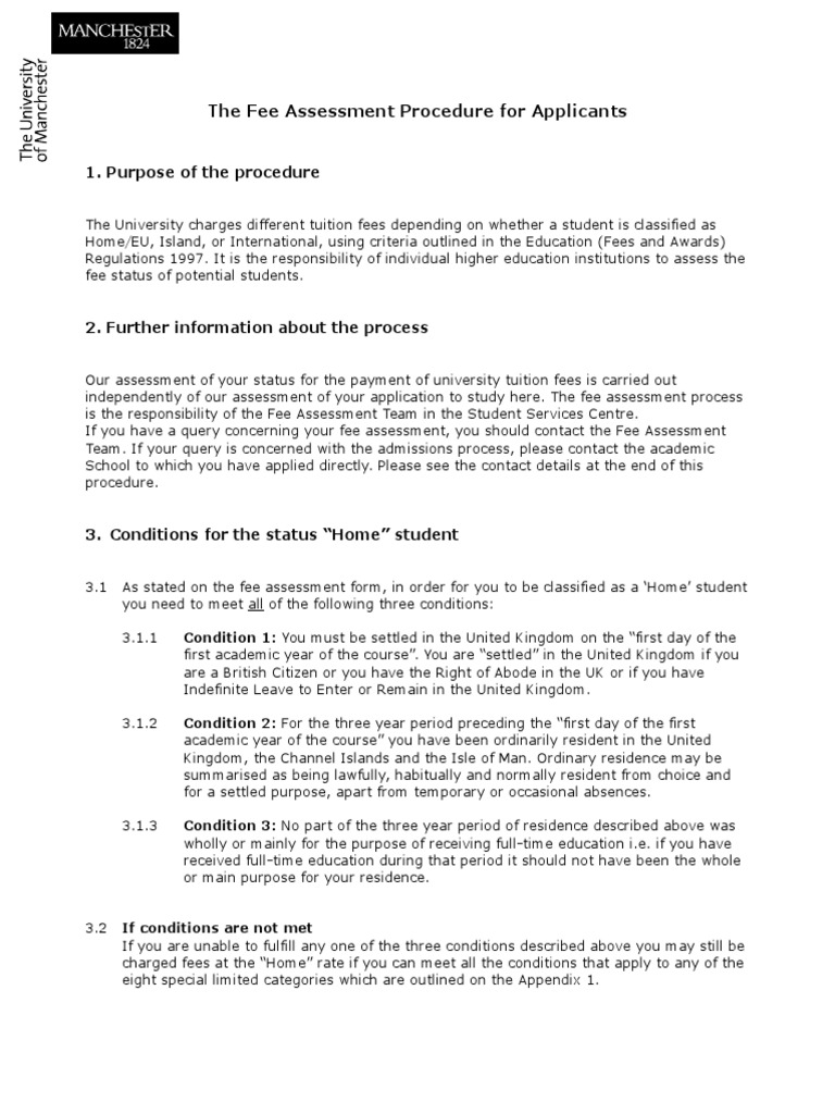 University Fee Assessment Procedure Guide | PDF | Fee | European ...