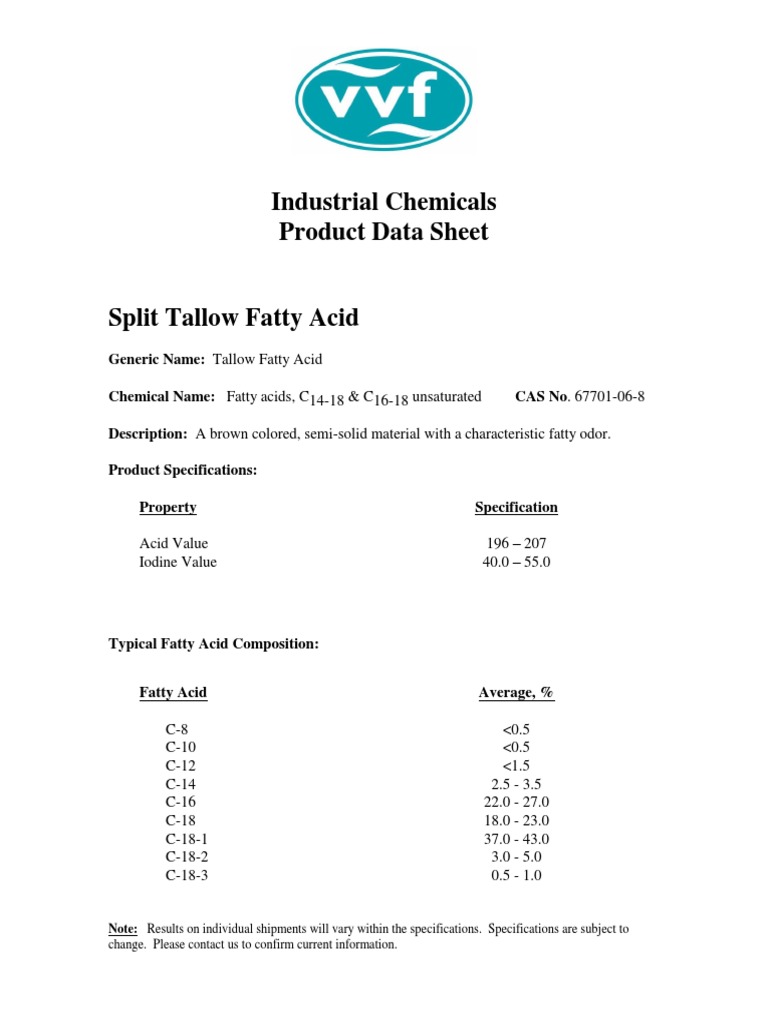Split Tallow Fatty Acid Overview | PDF | Fat | Fatty Acid