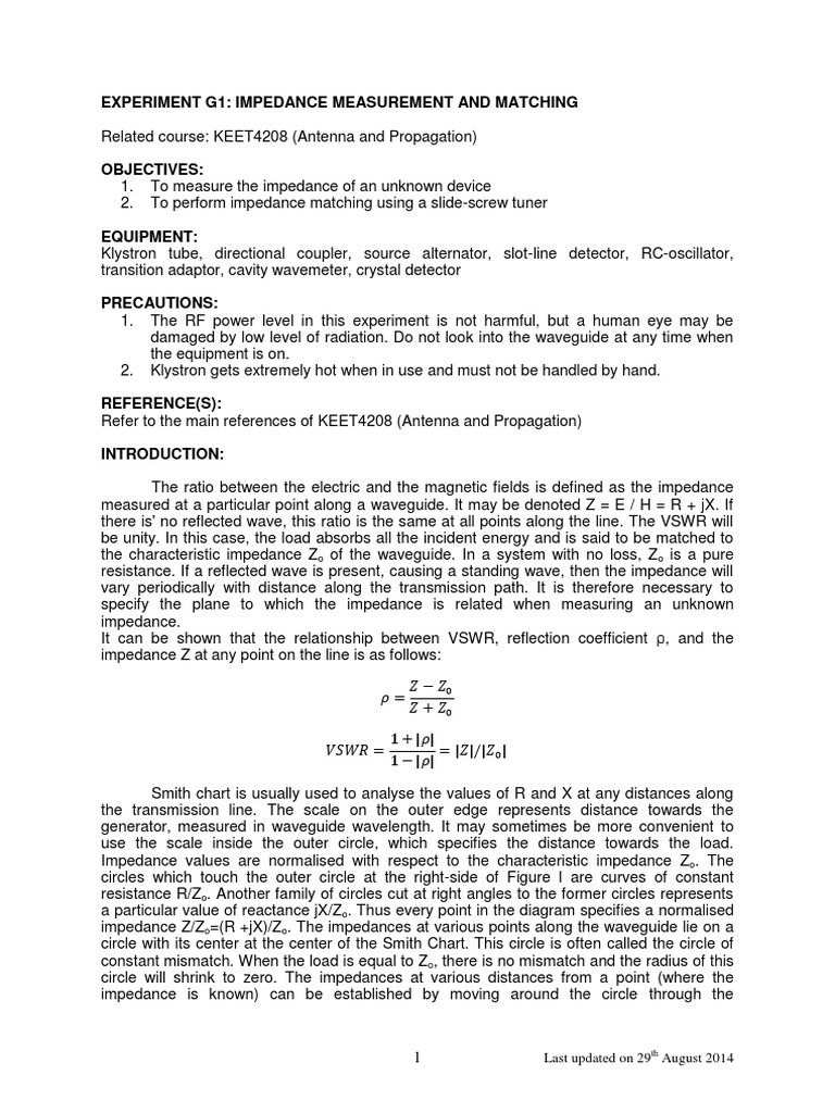 g1 Impedance Measurement and Matchlng | PDF | Radio Technology | Physics