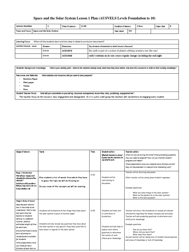 Space and The Solar System Lesson Plans | PDF | Solar System | Teachers