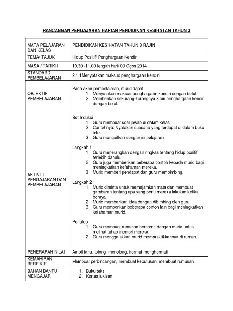 RPH PK Tahun 3 | PDF