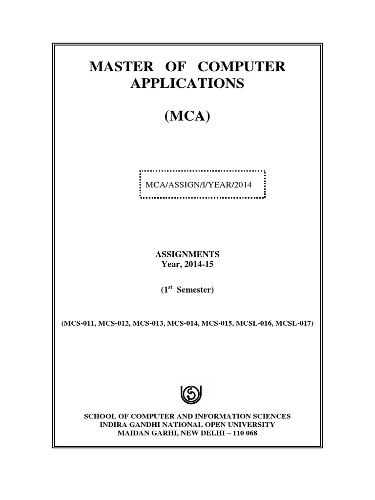 Master of Computer Applications (MCA) : MCA/ASSIGN/I/YEAR/2014 | PDF | Instruction Set ...