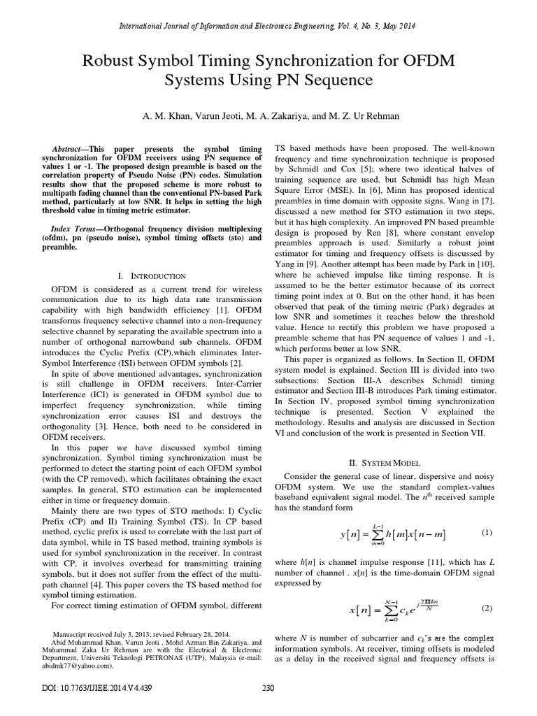 Robust Symbol Timing Synchronization For Ofdm Sysmtems Pdf Orthogonal Frequency Division