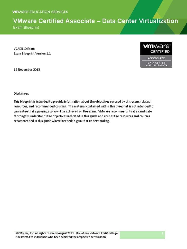 Vmware Certified Associate - Data Center Virtualization: Exam Blueprint ...