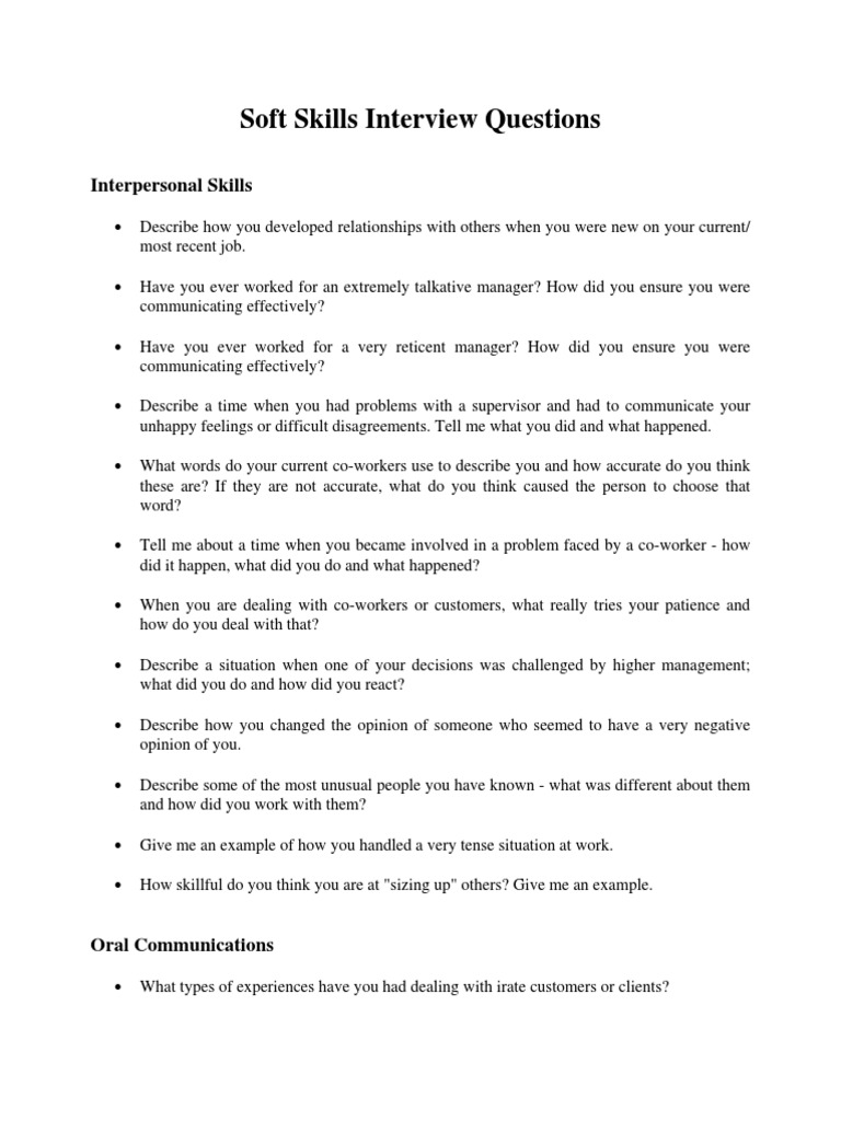 Soft Skills Interview Questions | PDF | Action (Philosophy) | Social ...