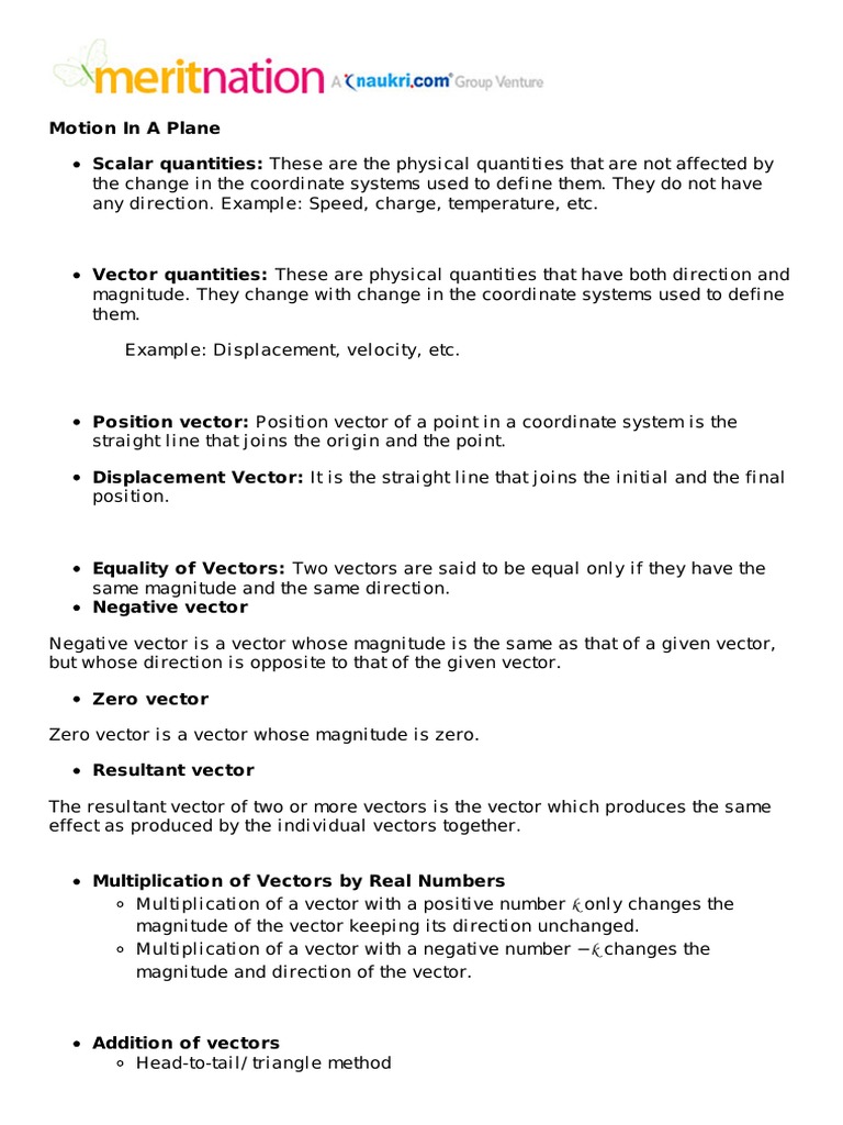 Kinematics - Motion in A Plane | PDF | Euclidean Vector | Linear Algebra