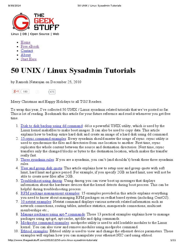 50 UNIX - Linux Sysadmin Tutorials | PDF | Linux | Unix