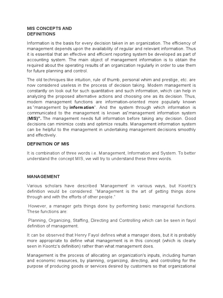Mis Concepts | PDF | Management Information System | System