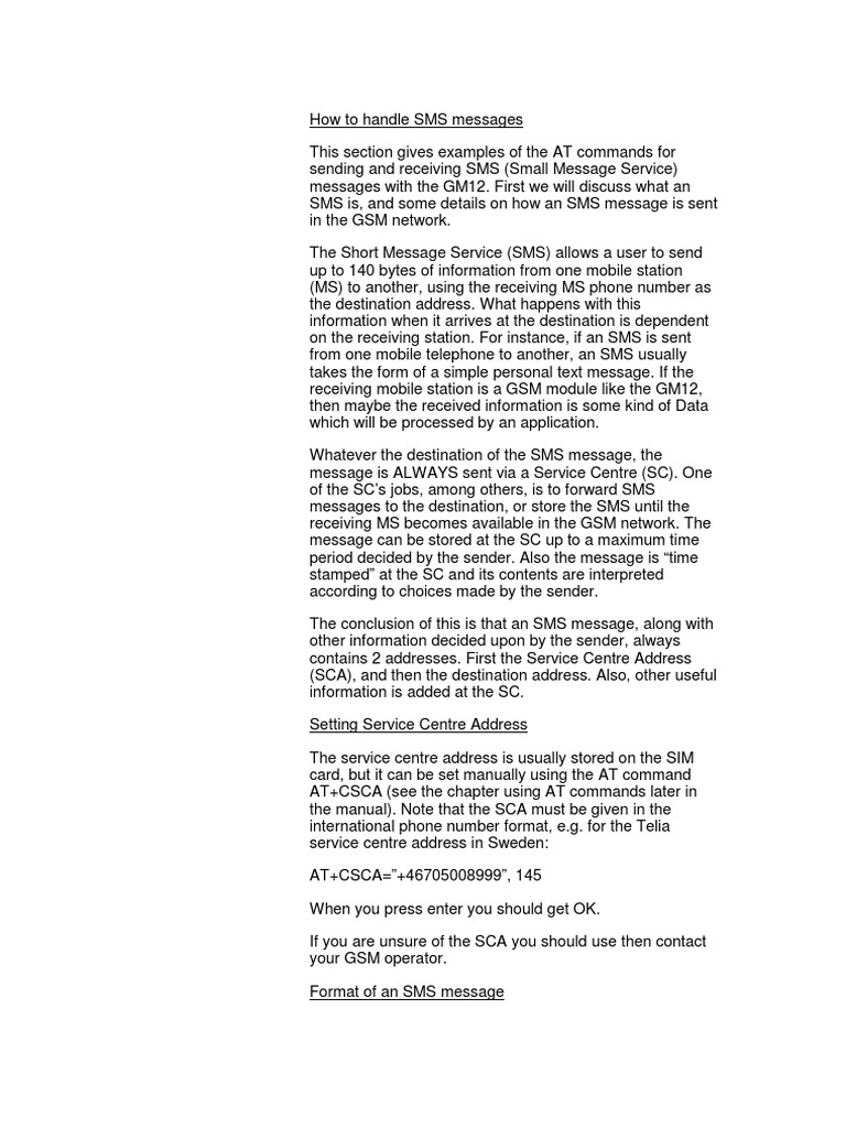 SMS PDU Mode | PDF | Short Message Service | Data Transmission