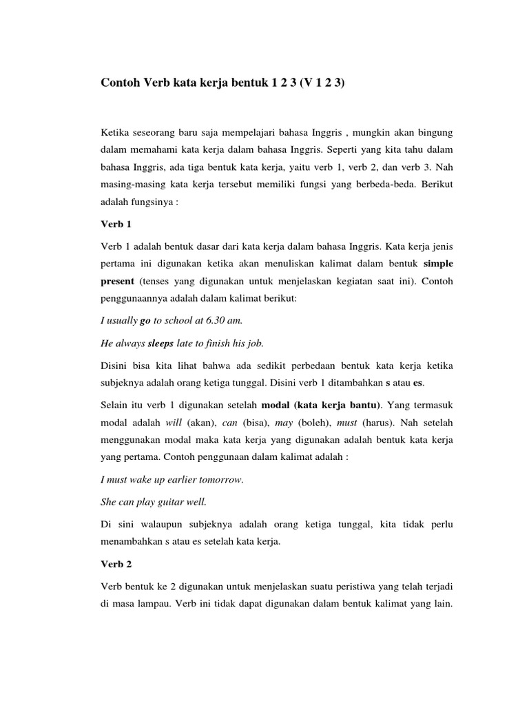 Contoh Verb Kata Kerja Bentuk 1 2 3 | PDF | Seni & Disiplin Bahasa