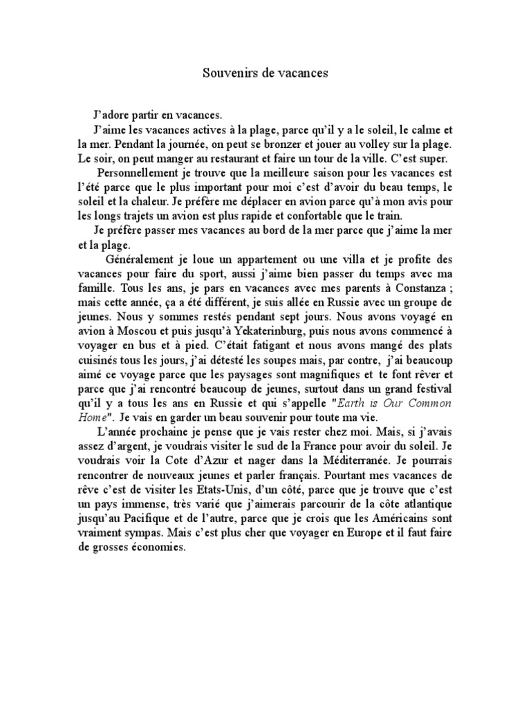Souvenirs de mes vacances d'été | PDF