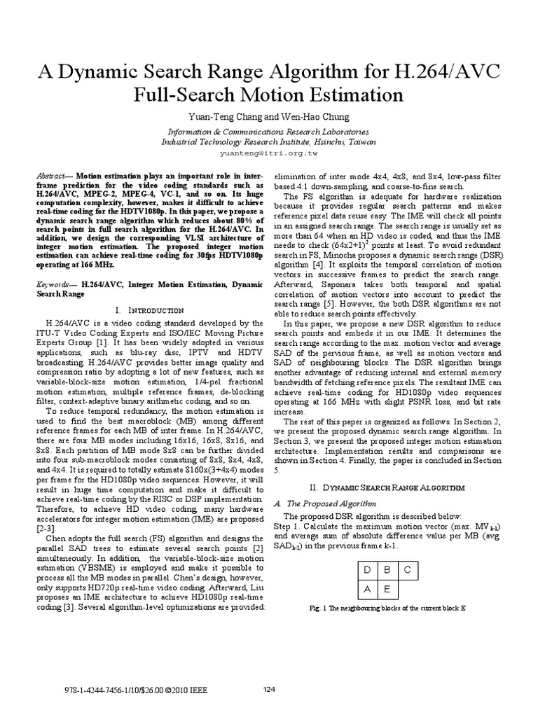 A Dynamic Search Range Algorithm For H.264/AVC Full-Search Motion Estimation | PDF | H.264/Mpeg ...