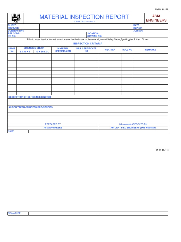 Material Inspection Report Template | PDF