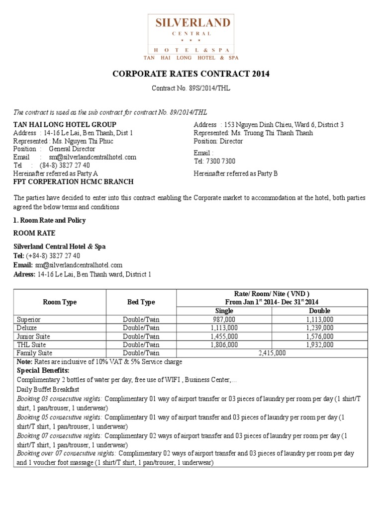Corporate Hotel Rate Agreement 2014 | PDF | Business