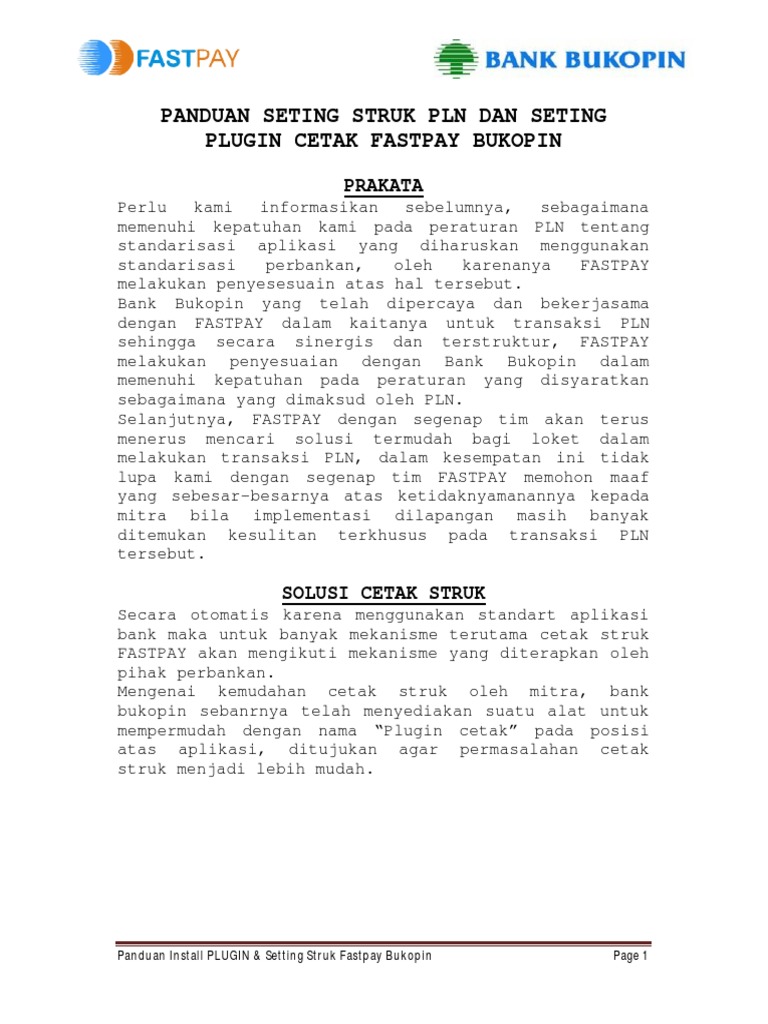 Panduan Seting Struk PLN Dan Seting Plugin Cetak Fastpay Bukopin | PDF