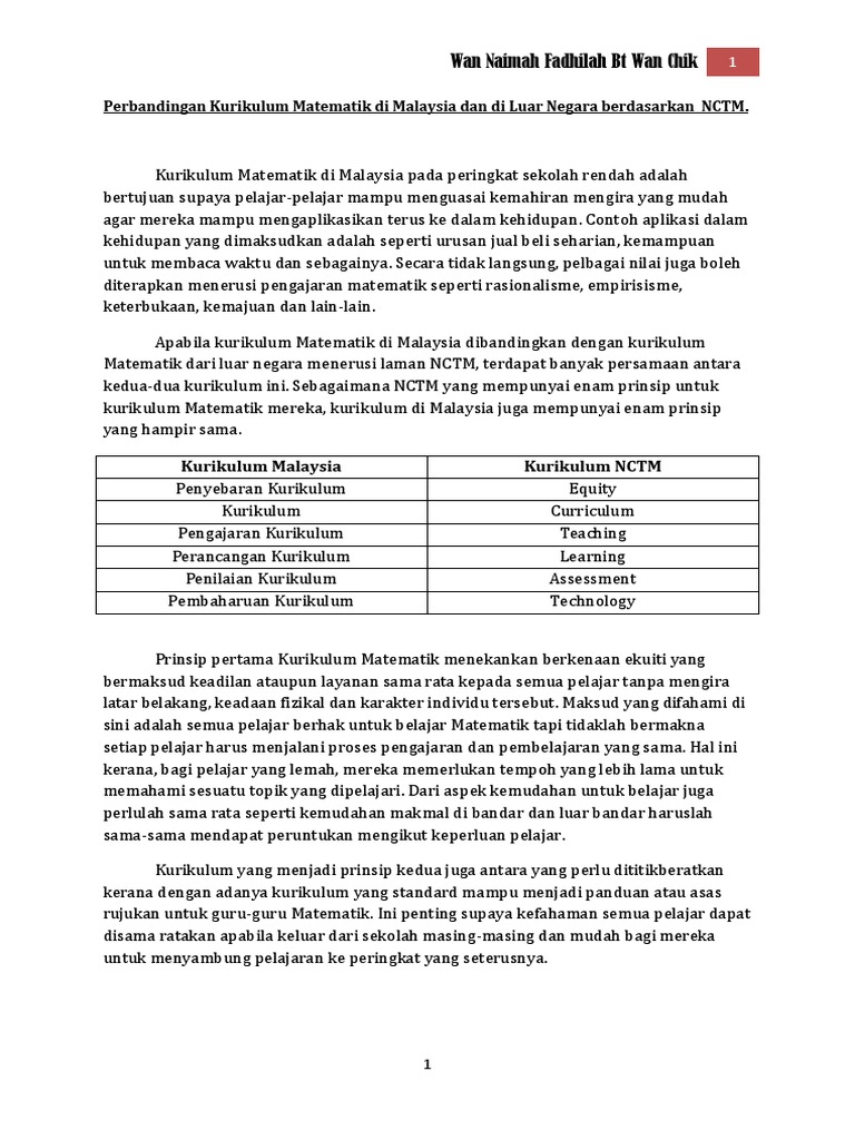 Perbandingan Kurikulum Matematik NCTM | PDF | Karier & Perkembangan