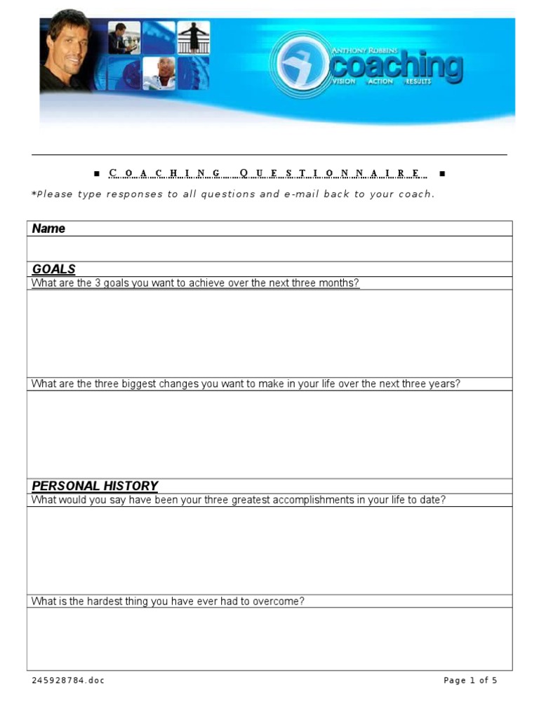 Coaching Questionnaire | PDF | Behavioural Sciences | Psychological ...