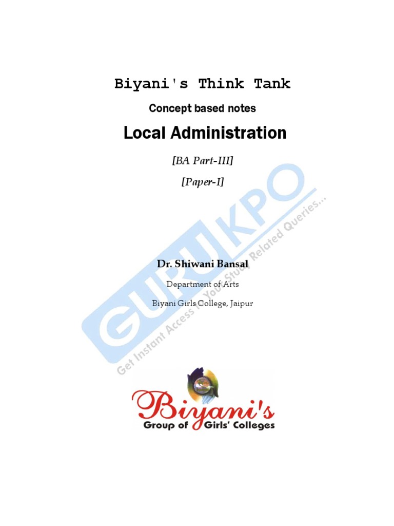 Local Administration: Biyani's Think Tank | PDF | Government | Social Institutions