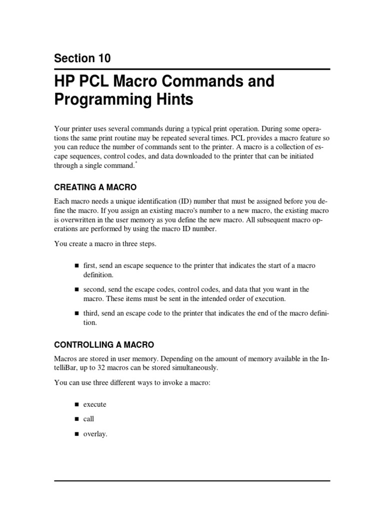 HP PCL Macro Commands and Programming Hints: Section 10 | PDF | Macro (Computer Science ...