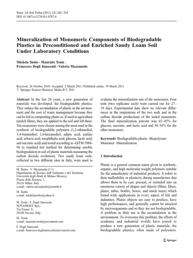 Mineralization of Monomeric Components of Biodegradable Plastics in ...