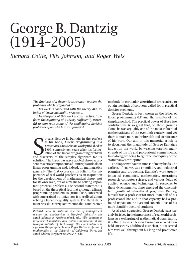 George B Dantzig | PDF | Linear Programming | Mathematical Optimization
