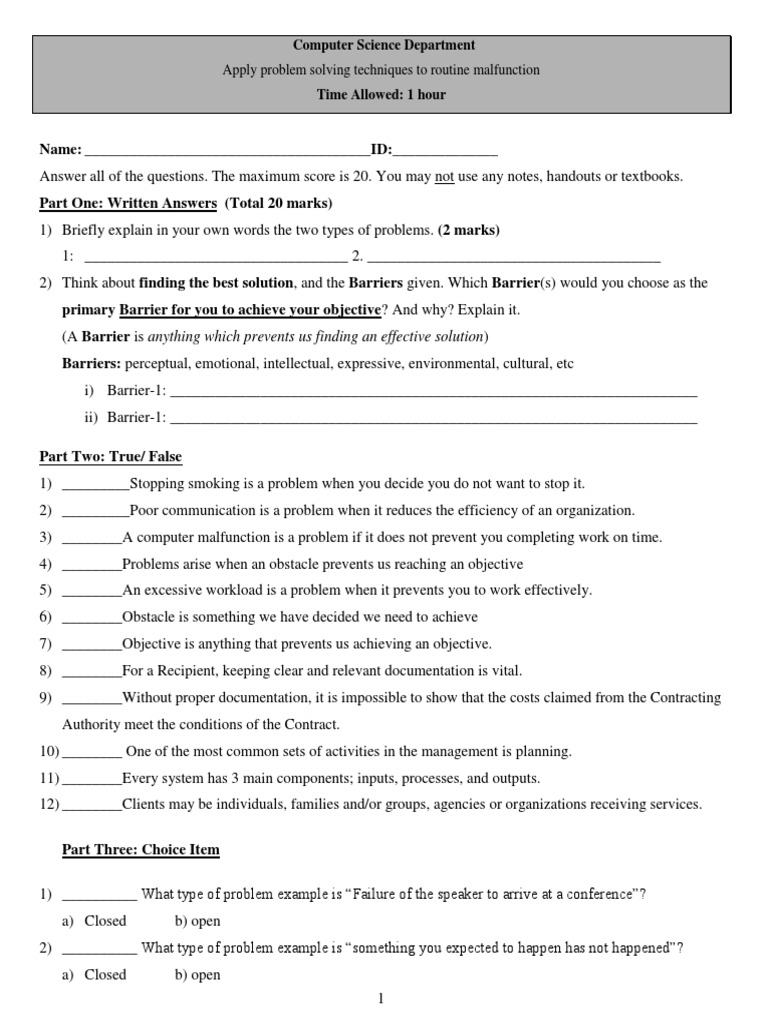 Apply Problem Solving Techniques-Exam | Goal | Epistemology | Free 30 ...