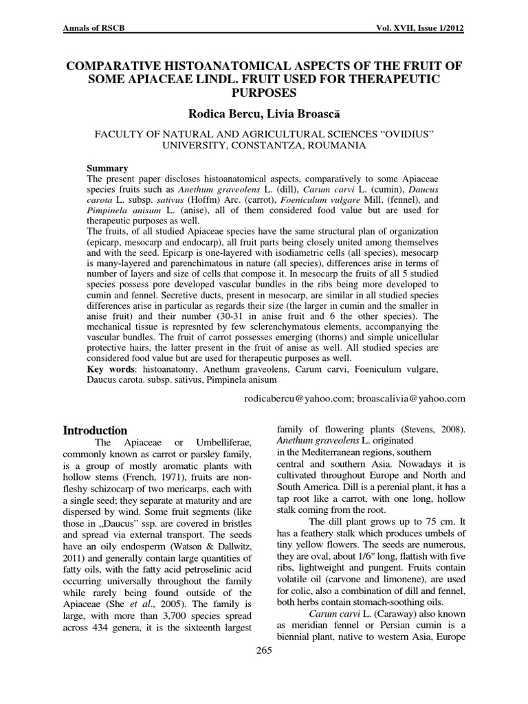 Comparative Histoanatomical Aspects of The Fruit of Some Apiaceae Lindl ...