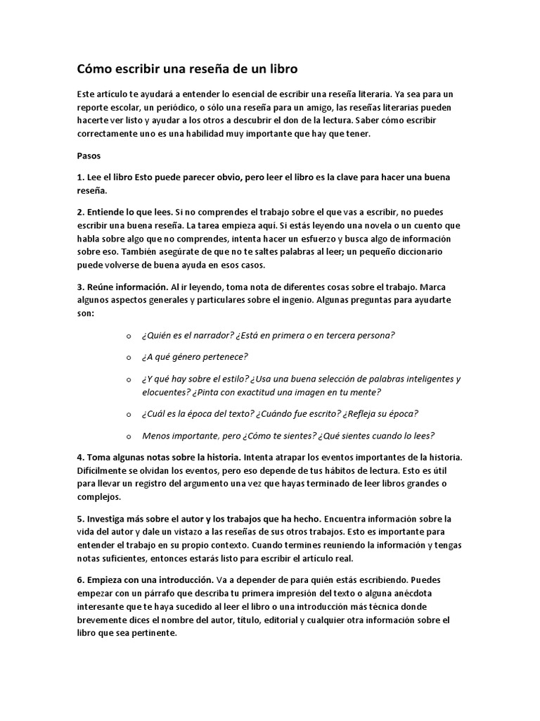 Cómo Escribir Una Reseña de Un Libro | Libros | Lectura (Proceso)