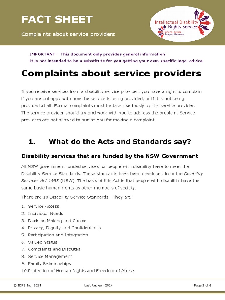 Factsheet Complaints About Service Providers | PDF | Disability | Complaint