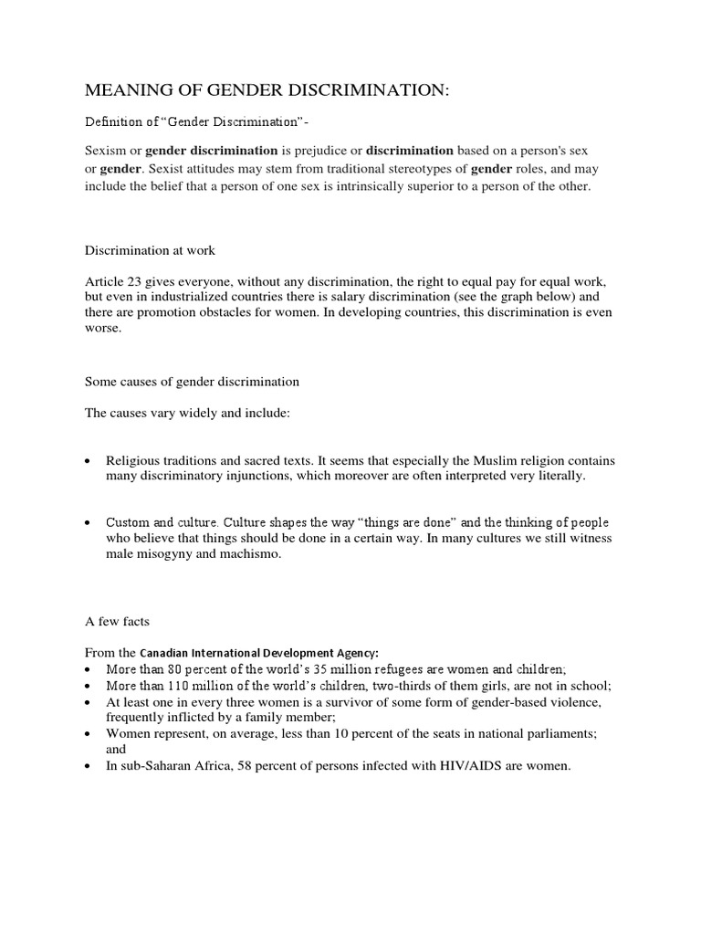 Meaning of Gender Discrimination | PDF | Sexism | Anti Social Behaviour