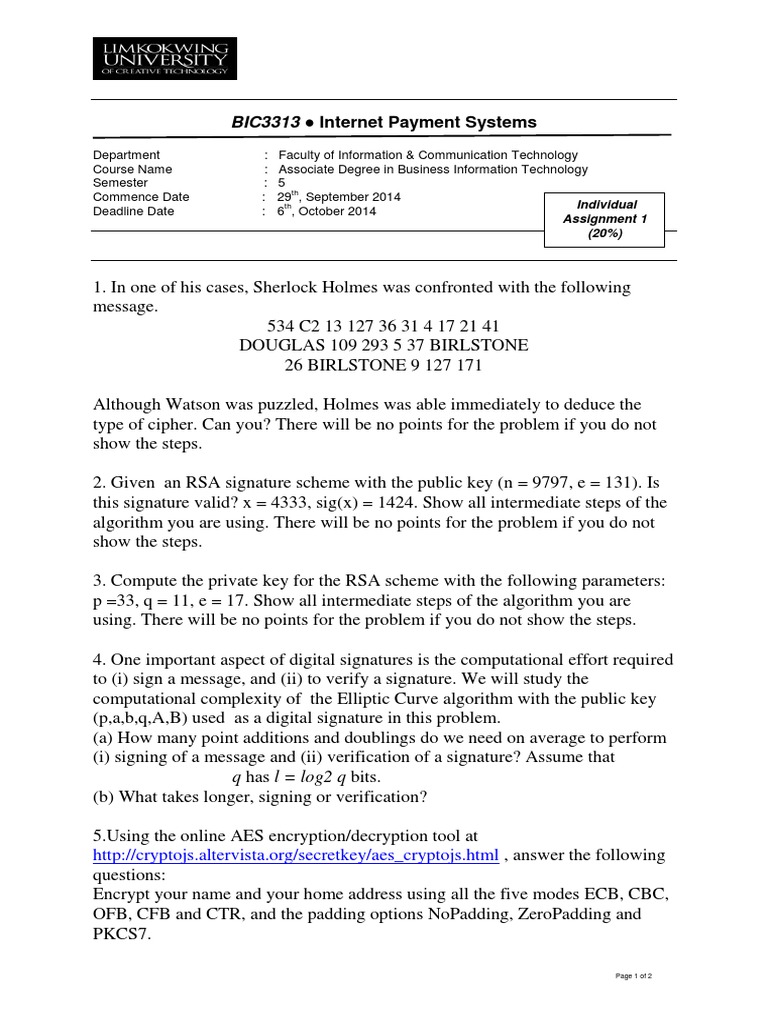BIC3313-Internet Payment Systems-Assignment 1 | PDF | Public Key ...