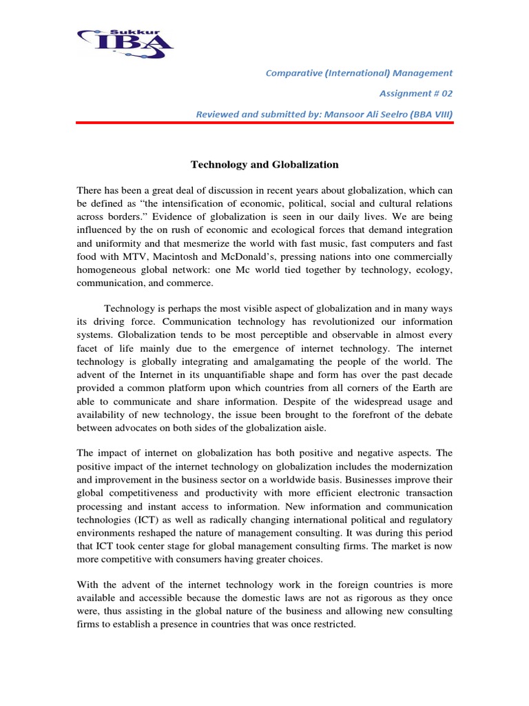 Technology & Globalization | PDF | Internet | Consultant