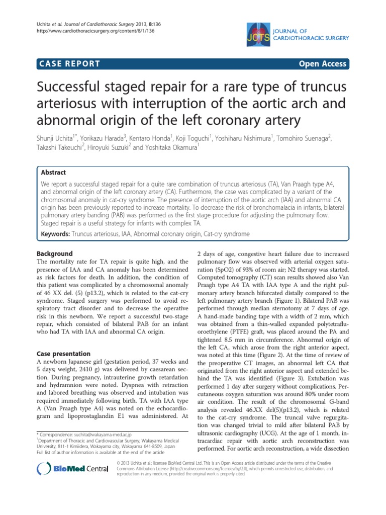 Successful Staged Repair For A Rare Type of Truncus Arteriosus With ...