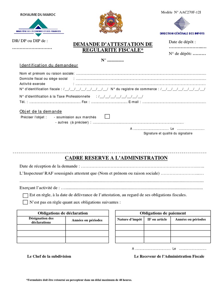 Demande Attestation Fiscale | PDF