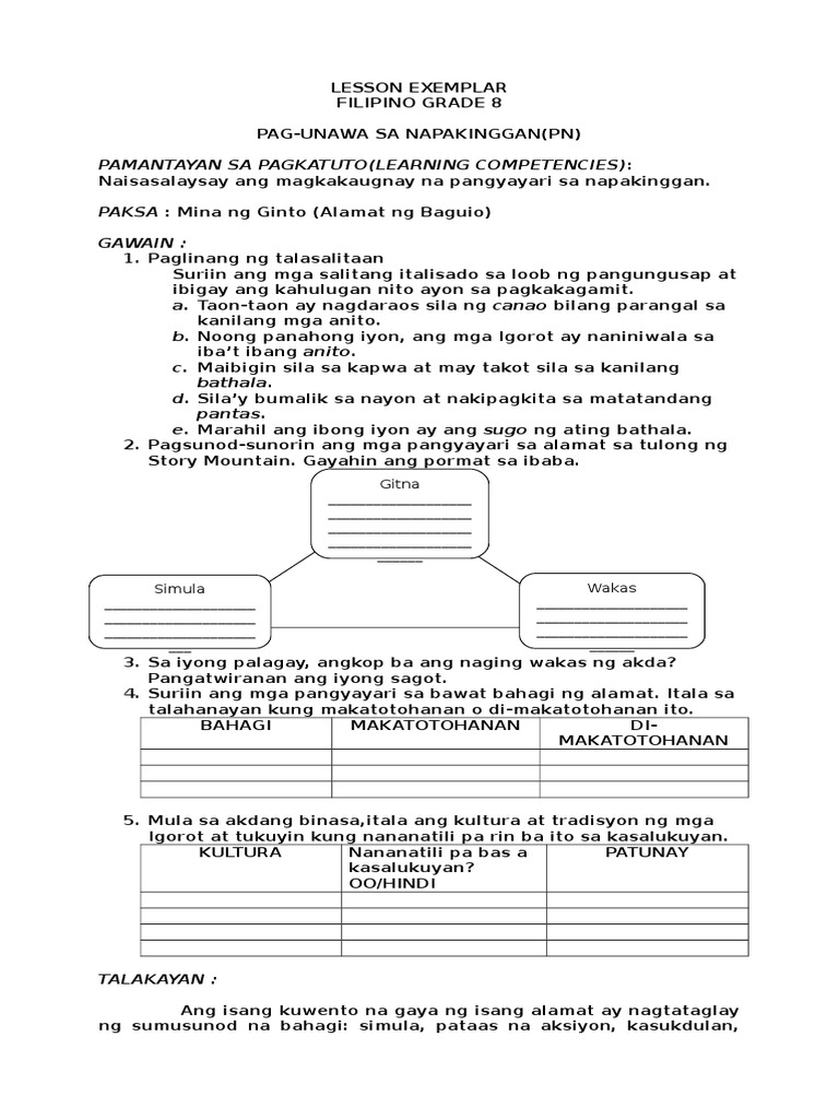 Sample Lesson Exemplar Fil G8 | PDF