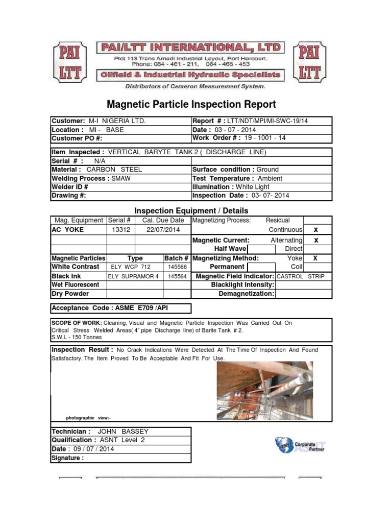 MI Barite Tank 2 Mpi Rep | PDF | Welding | Construction