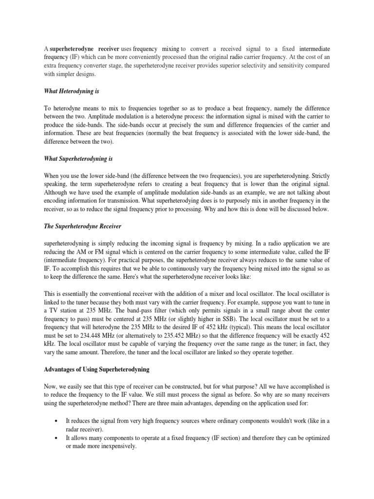What Heterodyning Is: Advantages of Using Superheterodyning | PDF ...