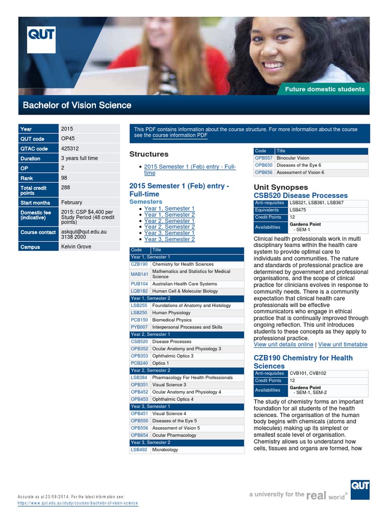 Bachelor of Vision Science Overview | PDF | Optometry | Human Eye