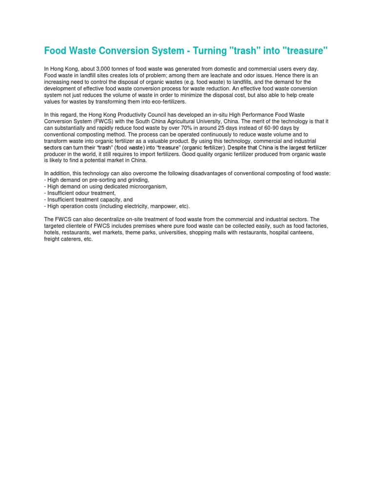 Efficient Food Waste Conversion System | PDF | Science & Mathematics ...