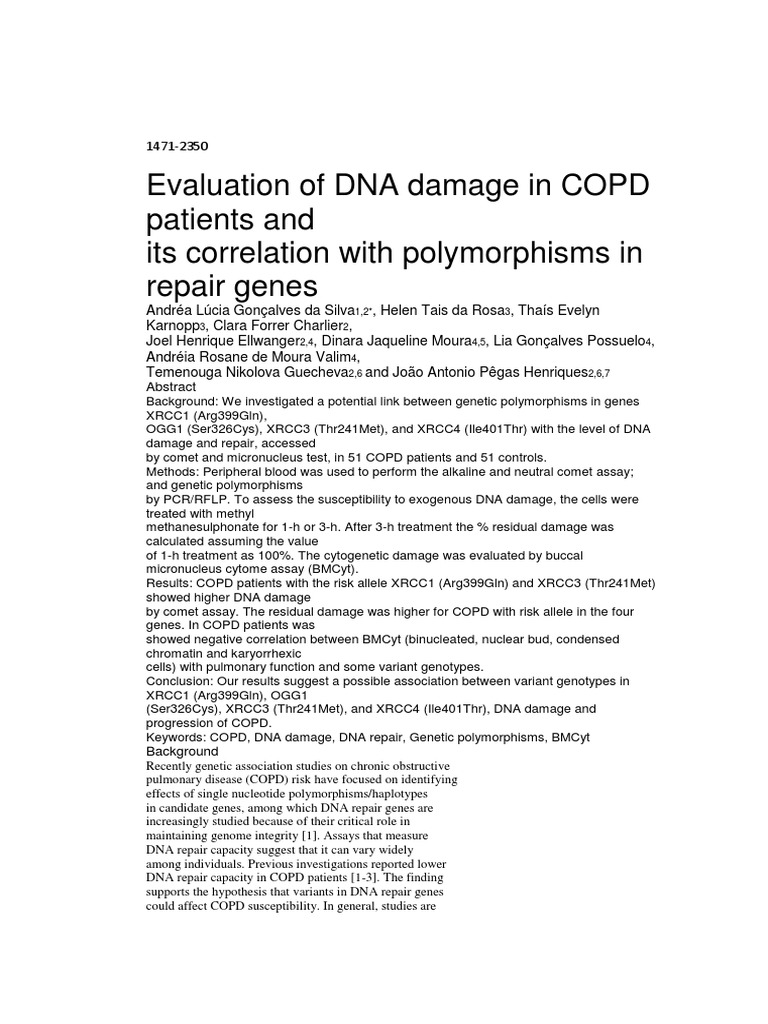 Evaluation of DNA Damage in COPD Patients and Its Correlation With ...