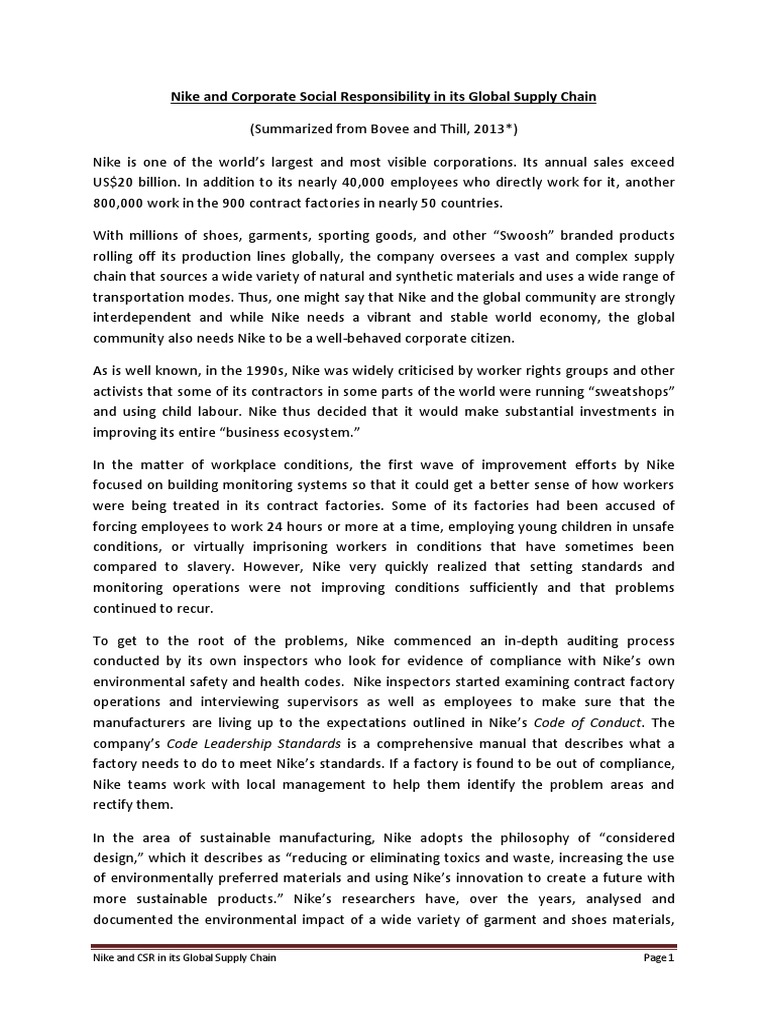 Nike and Corporate Social Responsibility in Its Global Supply Chain ...