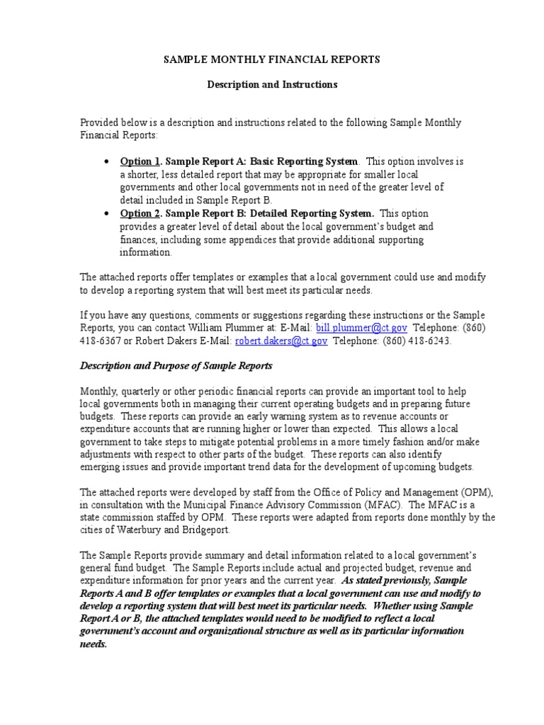 Instructions-Monthly Financial Reports Samples A and B | PDF ...