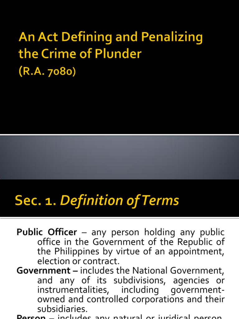 An Act Defining and Penalizing The Crime of Plunder PPT Version | PDF ...