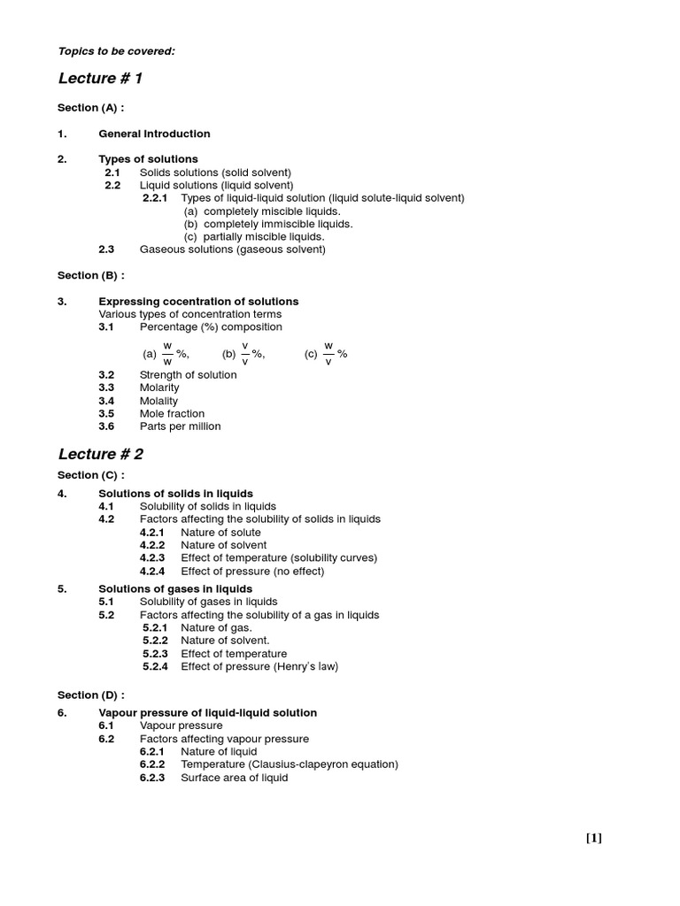 Solutions & Colligative Properties - (Lecture Notes) | PDF | Solubility ...