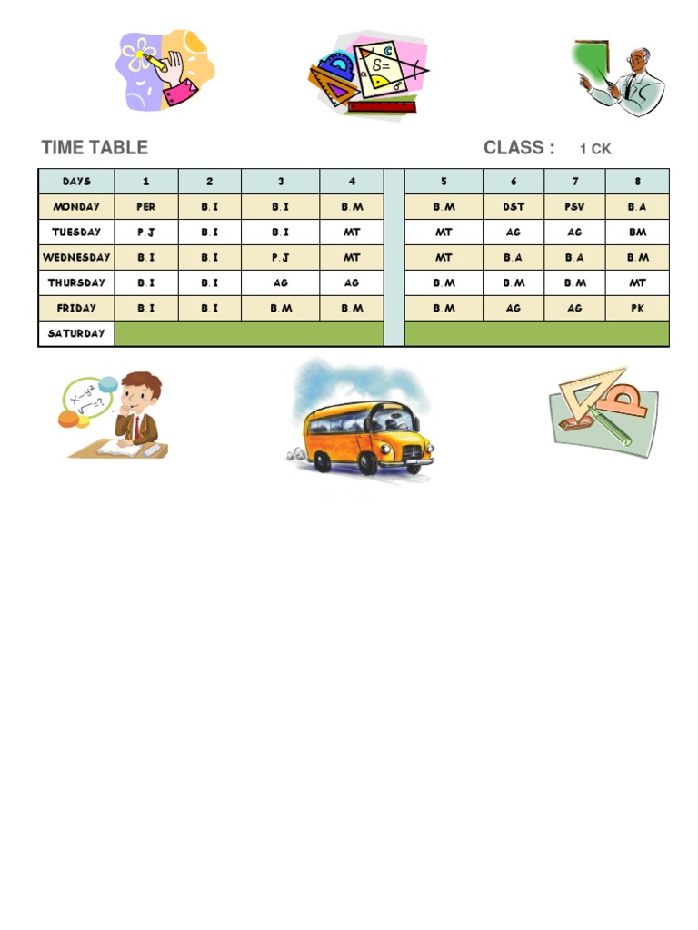 Weekly Class Schedule for 1 CK | PDF | Sports & Recreation | Games ...