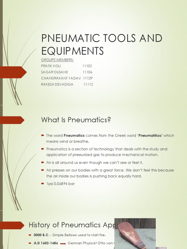 Pneumatic Tools and Equipments | PDF | Pneumatics | Mechanical Engineering