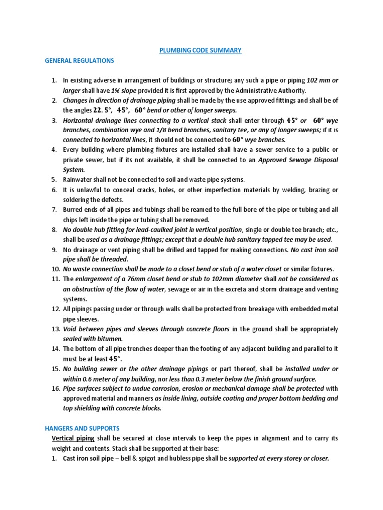 Plumbing Code Summary | PDF | Plumbing | Sanitary Sewer