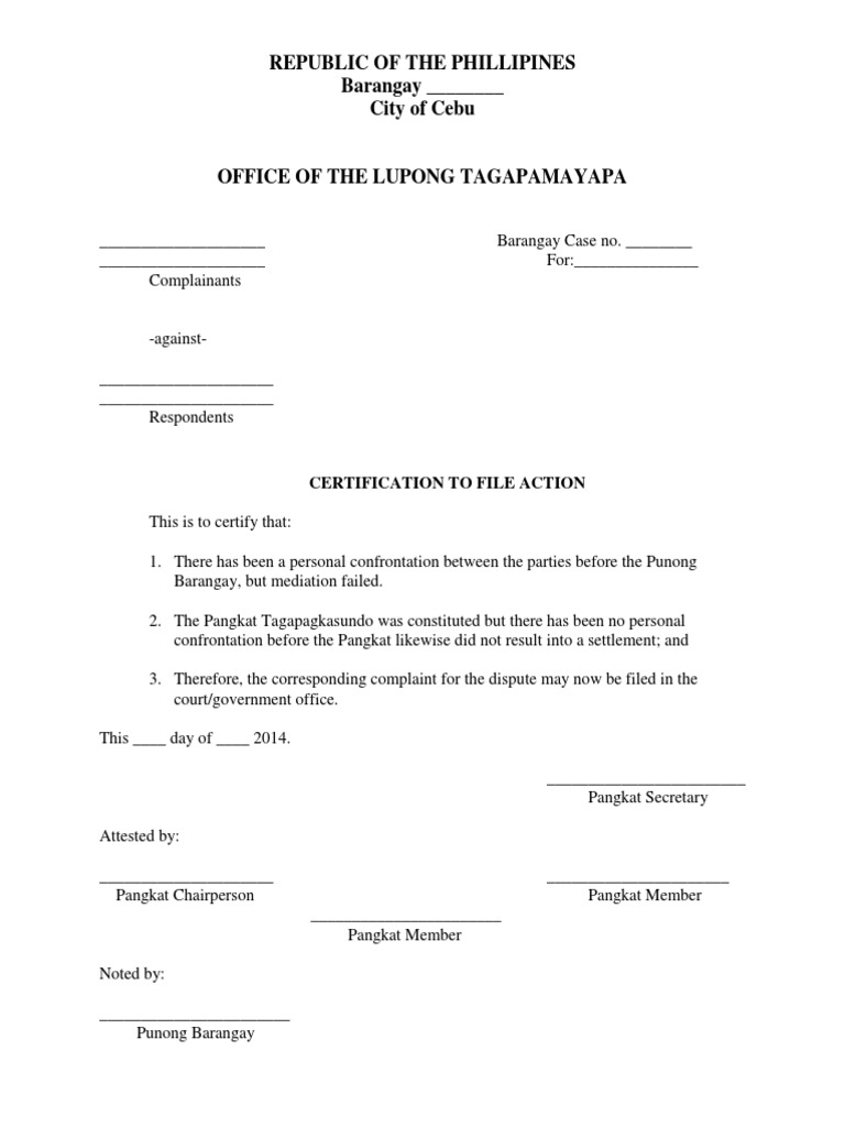 Certification to File Action Sample | PDF | Finance & Money Management ...